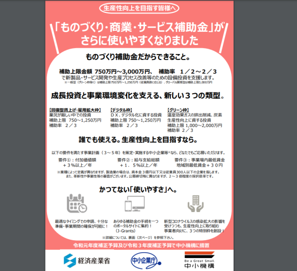 1222締切 令和元年度補正・令和3年度補正 ものづくり・商業・サービス生産性向上促進補助金（一般型・グローバル展開型）公募開始 一般